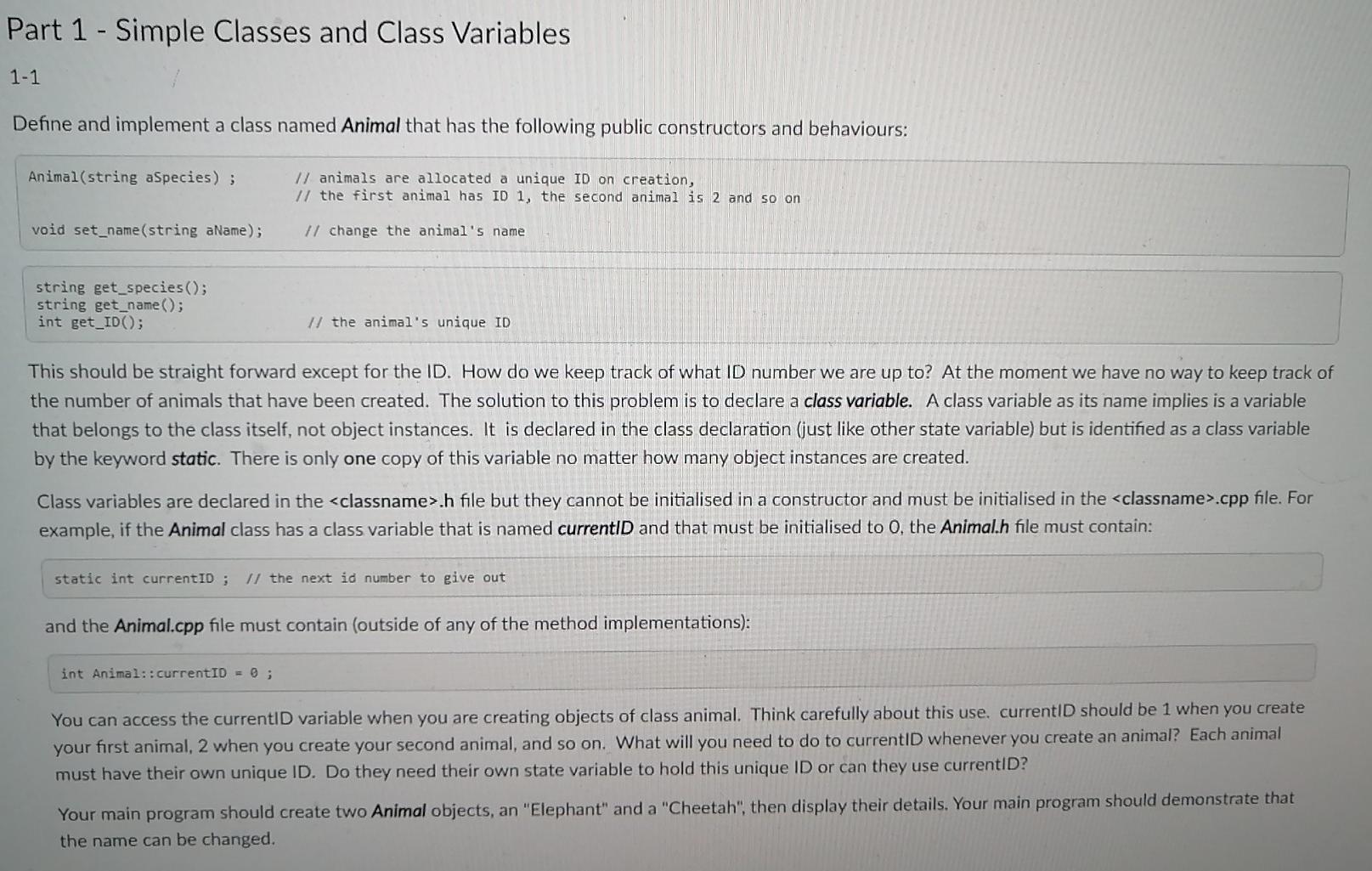 Solved Part 1 - Simple Classes and Class Variables 1-1 | Chegg.com