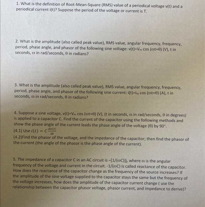 Solved 1. What is the definition of Root-Mean-Square (RMS) | Chegg.com