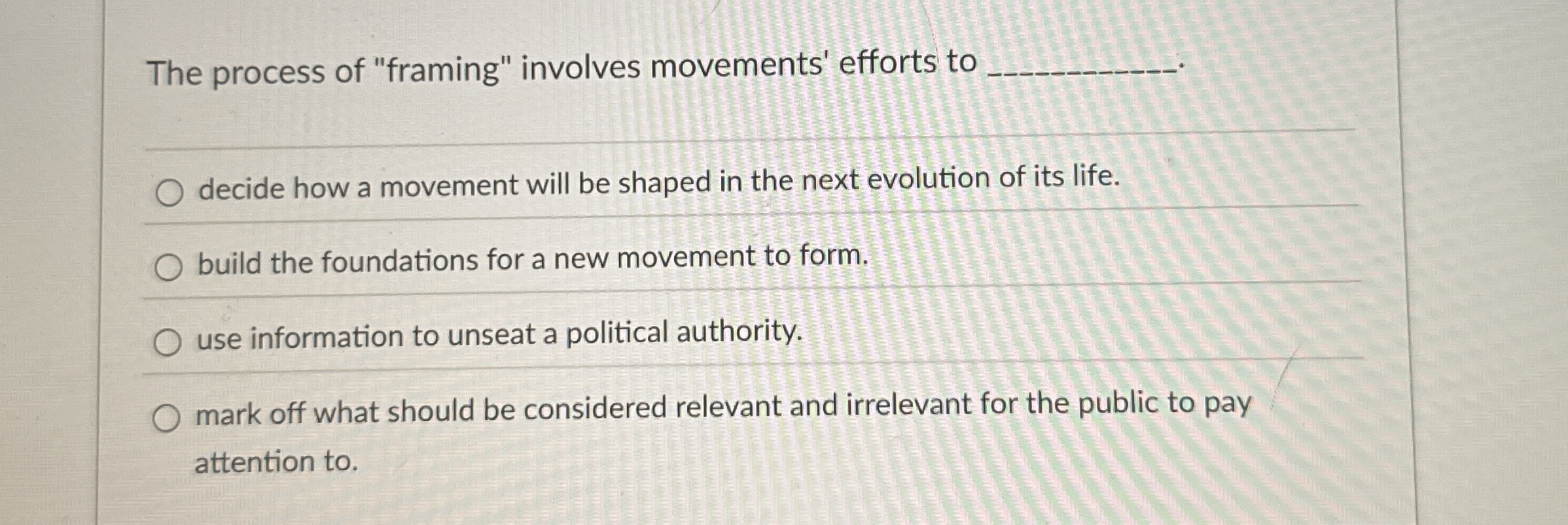 Solved The process of "framing" involves movements' efforts | Chegg.com