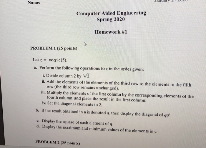 Solved Name: January 2) LULU Computer Aided Engineering | Chegg.com