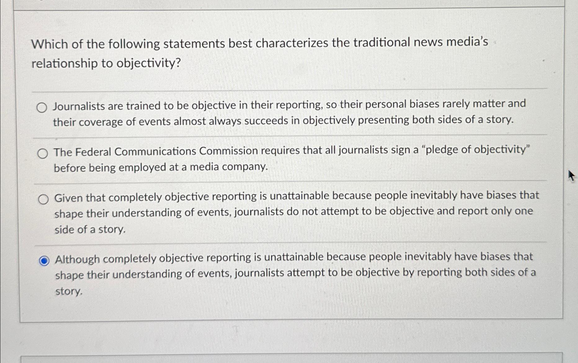 Solved Which of the following statements best characterizes | Chegg.com