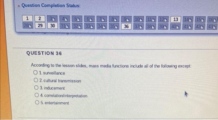 ^ Question Completion Status: QUESTION 36 According | Chegg.com