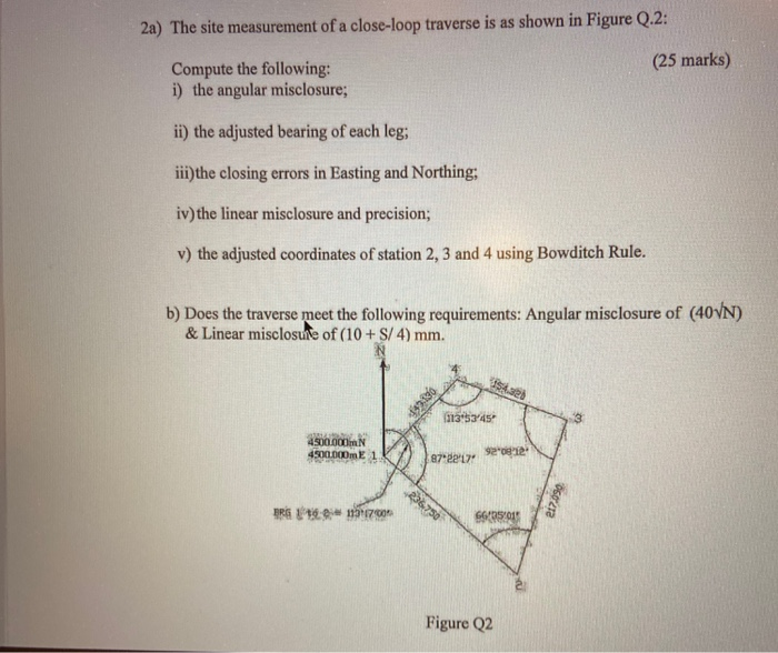 Solved 2a The Site Measurement Of A Close Loop Traverse Is