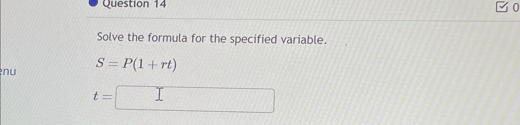 Solved Solve the formula for the specified | Chegg.com