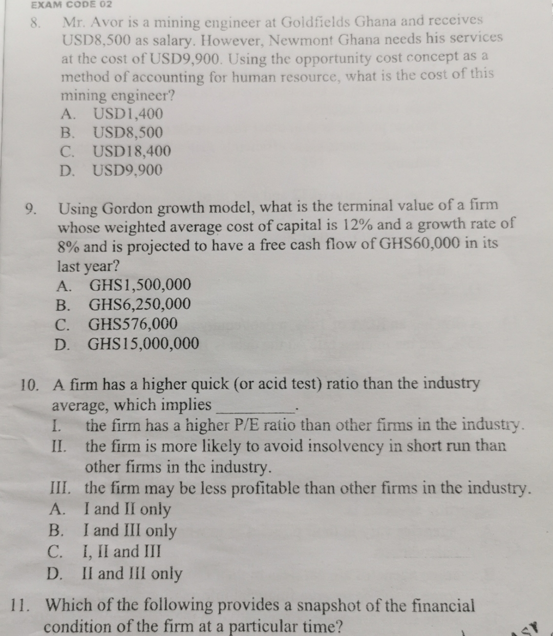Solved EXAM CODE 028. ﻿Mr. ﻿Avor is a mining engineer at | Chegg.com