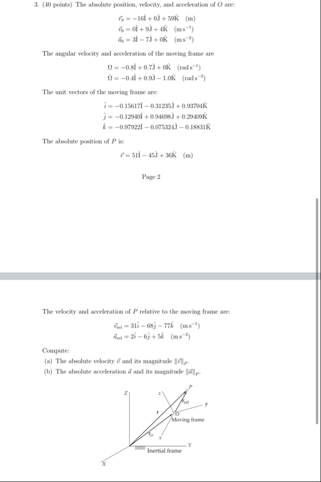 (40 ﻿points) ﻿The absolute position, velocity, and | Chegg.com