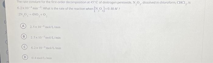 Solved The rate constant for the first-order decomposition | Chegg.com