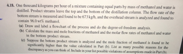 Solved 4.18. One thousand kilograms per hour of a mixture | Chegg.com