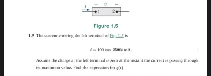 Solved Figure 1.5 1.9 The current entering the left terminal | Chegg.com