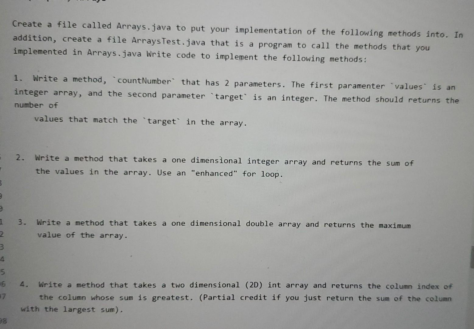 Solved Create a file called Arrays.java to put your | Chegg.com