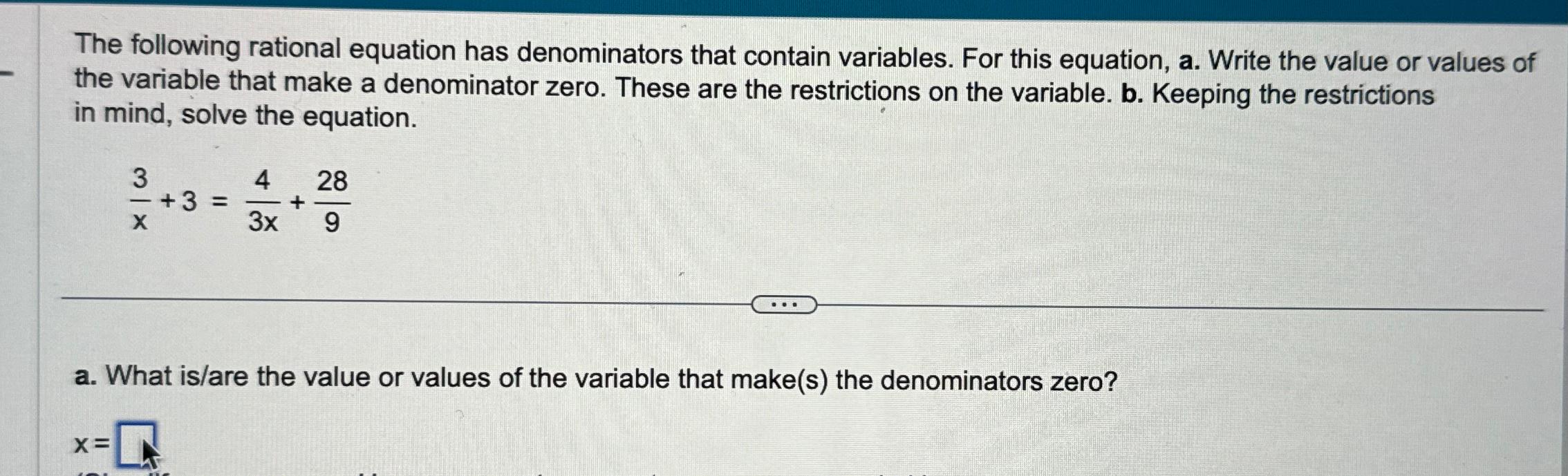 Solved The following rational equation has denominators that | Chegg.com