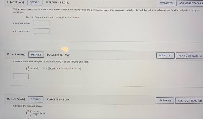 Solved 9. 1-/2 points) DETAILS SCALCET9 14.8.015. MY NOTES | Chegg.com Solved 9. 1-/2 points) DETAILS SCALCET9 14.8.015. MY NOTES | Chegg.com
