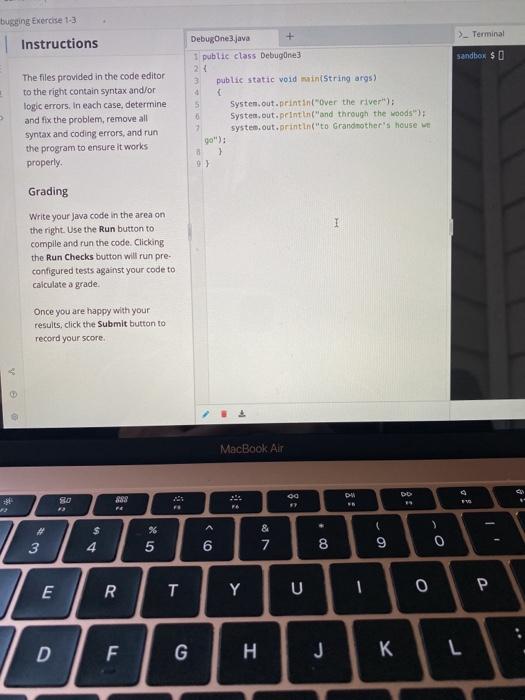 Solved bugging Exercise 1-3 >_ Terminal Instructions sandbox | Chegg.com