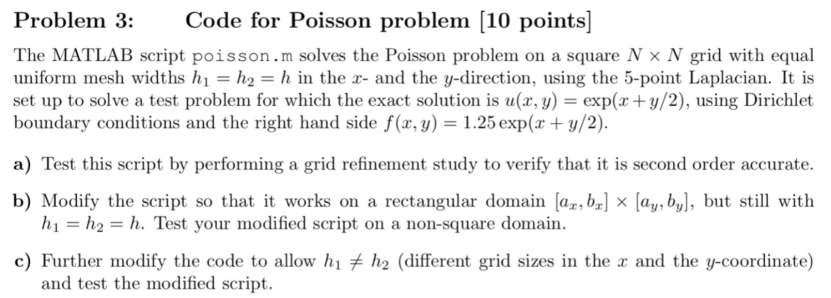Solved Problem 3: Code for Poisson problem [10 ﻿points]The | Chegg.com