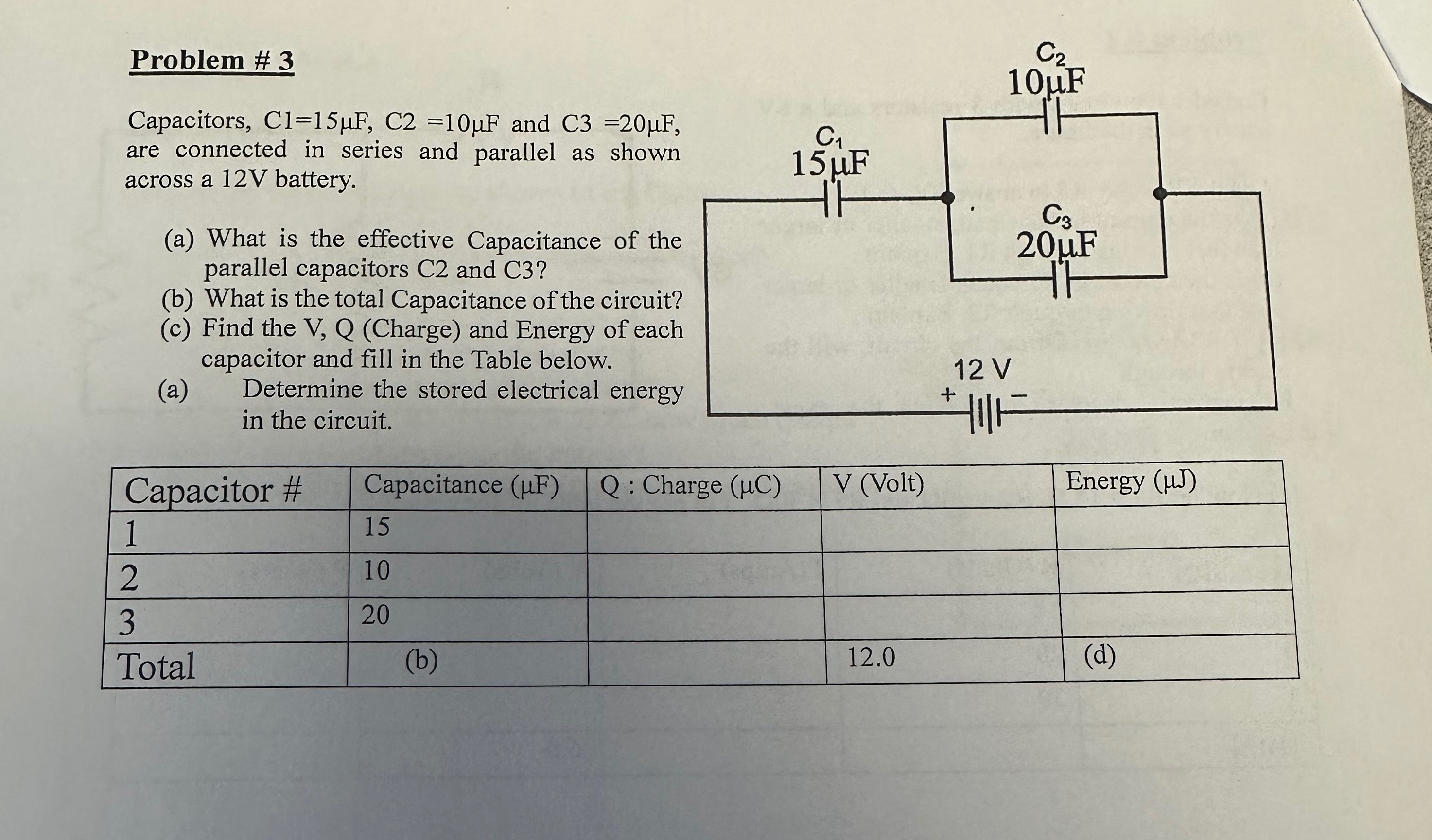 Solved Problem # 3\\nCapacitors, C1=15\\\\mu F,C2=10\\\\mu F | Chegg.com