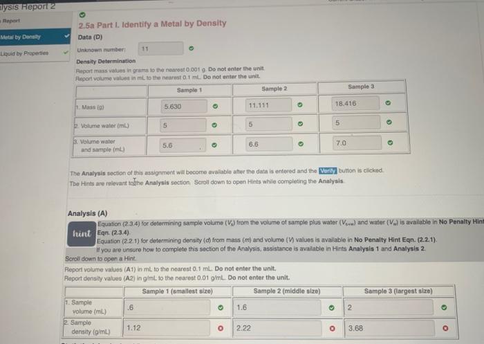 Solved 2.5a Part L. Identify a Metal by Density Data (D) | Chegg.com