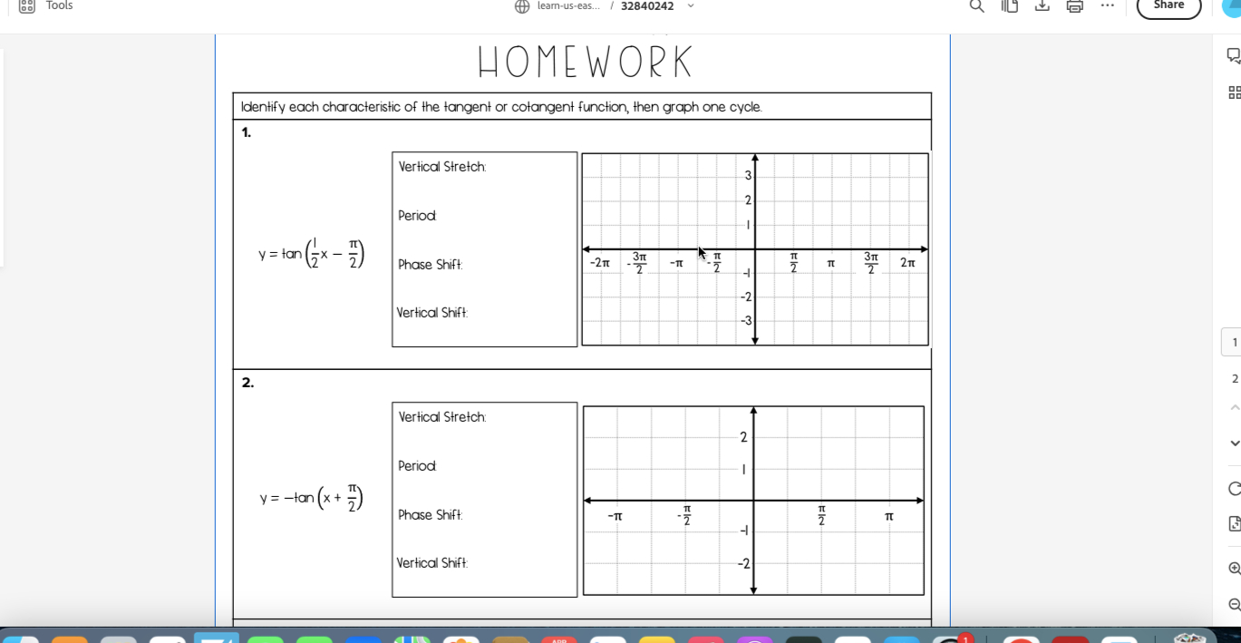 Solved Identify each characteristic of the tangent or | Chegg.com
