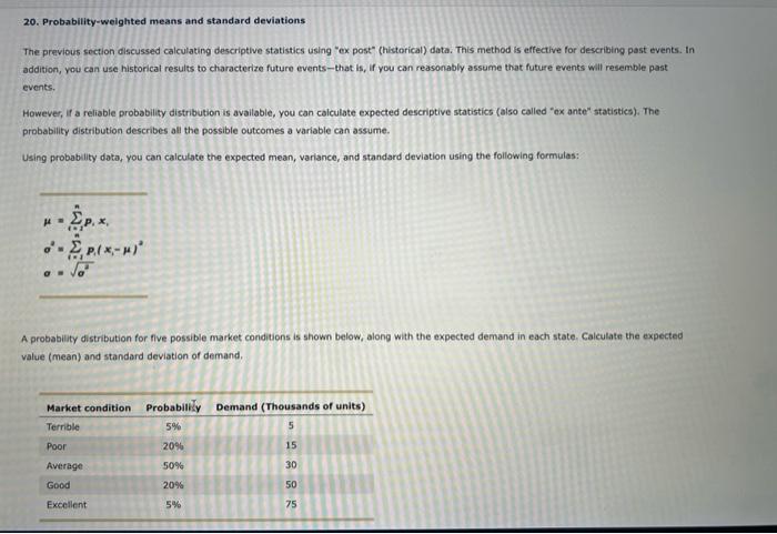 Solved 20. Probability-weighted means and standard | Chegg.com