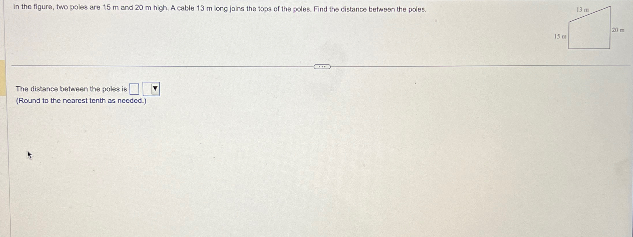 Solved In the figure, two poles are 15m ﻿and 20m ﻿high. A | Chegg.com