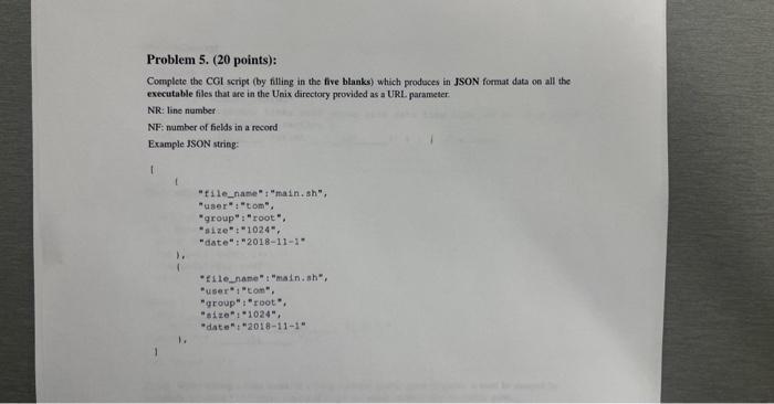 Solved Problem 5. (20 points): Complete the CGI script (by | Chegg.com