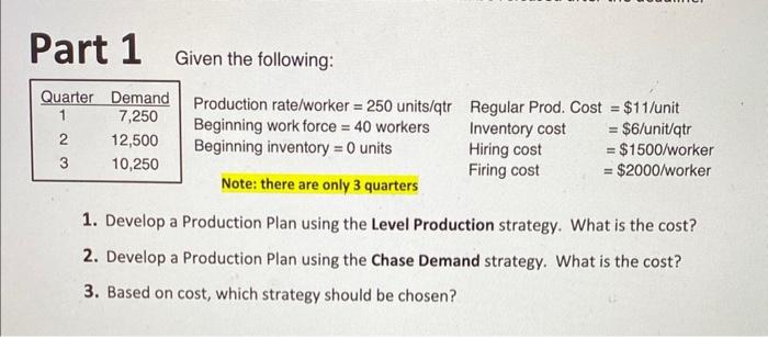 Solved Part 1 Given the following: Production rate/worker | Chegg.com