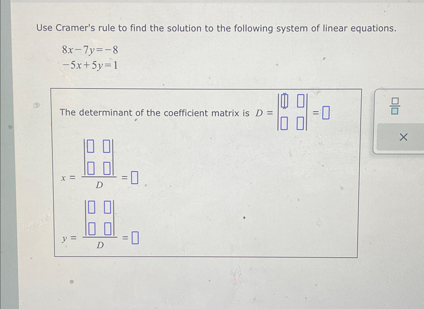 Solved Use Cramer's rule to find the solution to the | Chegg.com