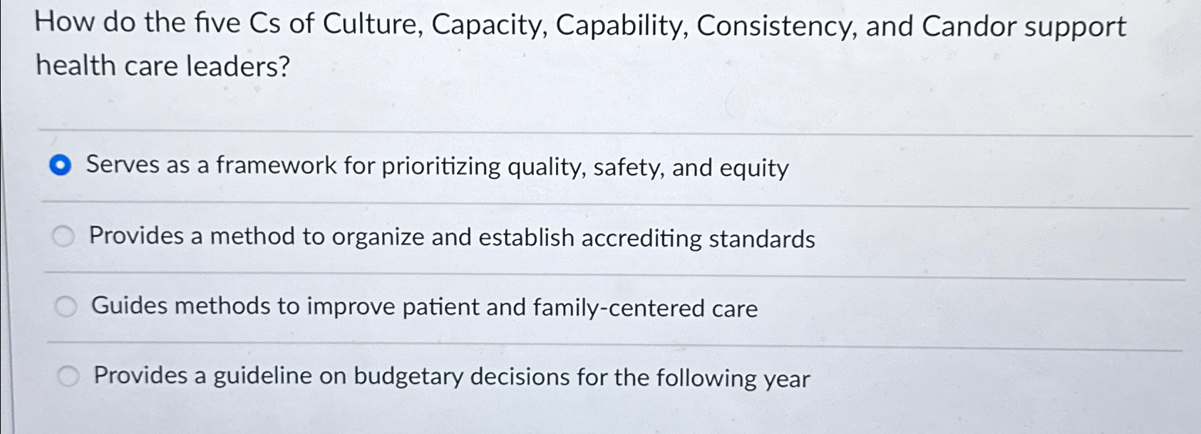 Solved How do the five Cs of Culture, Capacity, Capability, | Chegg.com