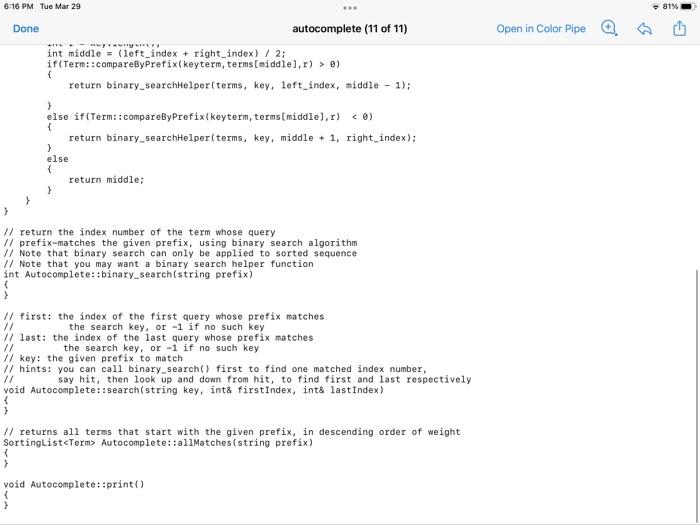 Solved 6:16 PM Tue Mar 29 81% Done autocomplete (11 of 11) | Chegg.com