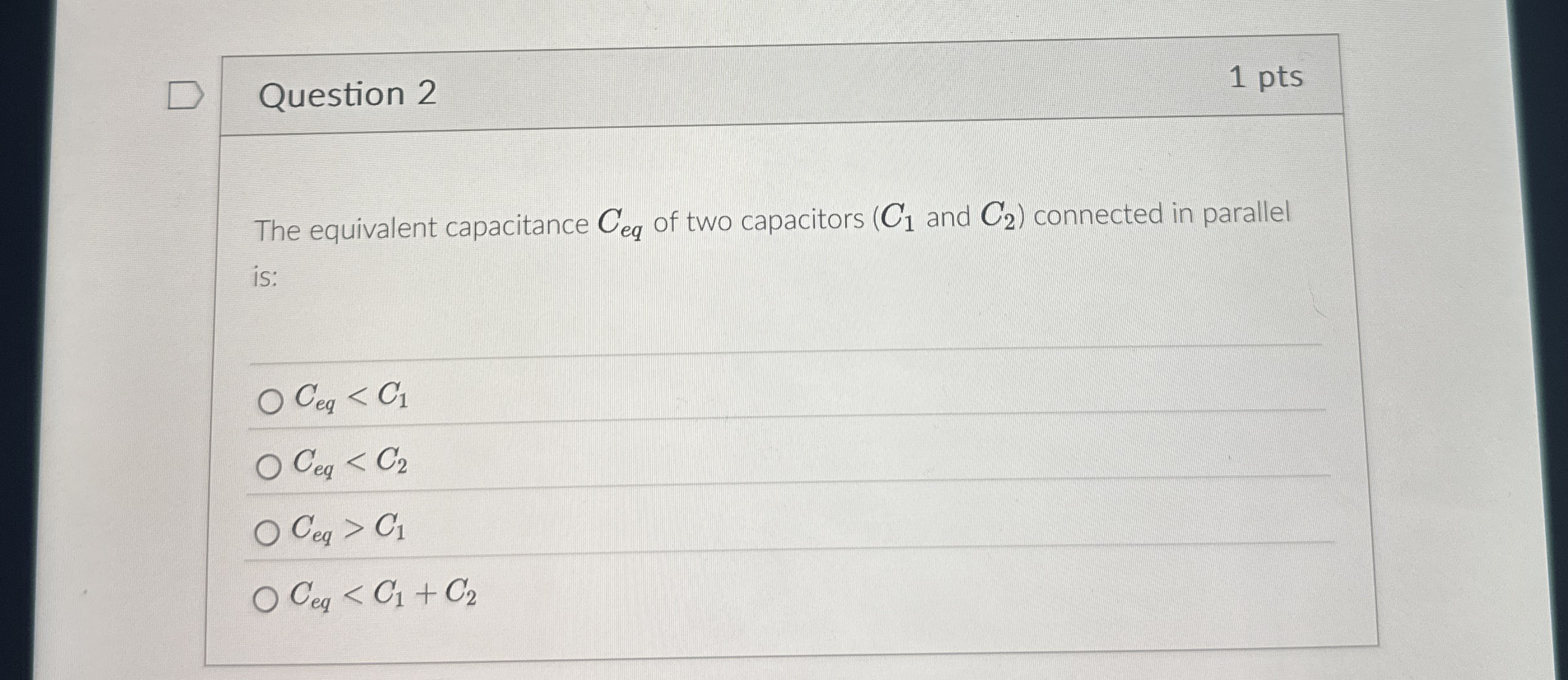 Solved Question 21 ﻿ptsThe equivalent capacitance Ceq ﻿of | Chegg.com