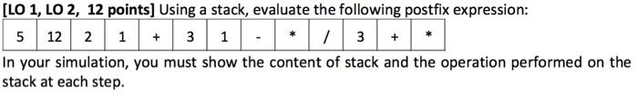 Solved [LO 1, LO 2, 12 points] Using a stack, evaluate the | Chegg.com