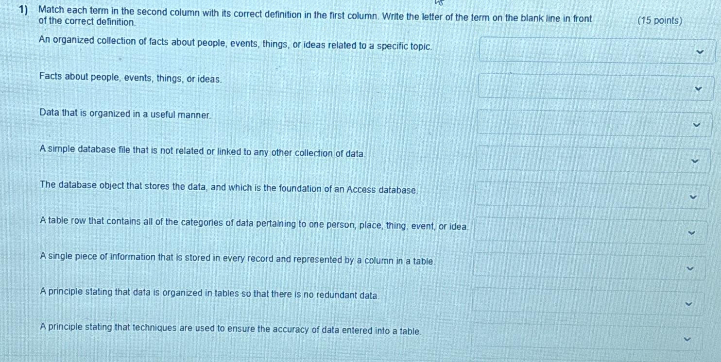 Solved Match each term in the second column with its correct | Chegg.com