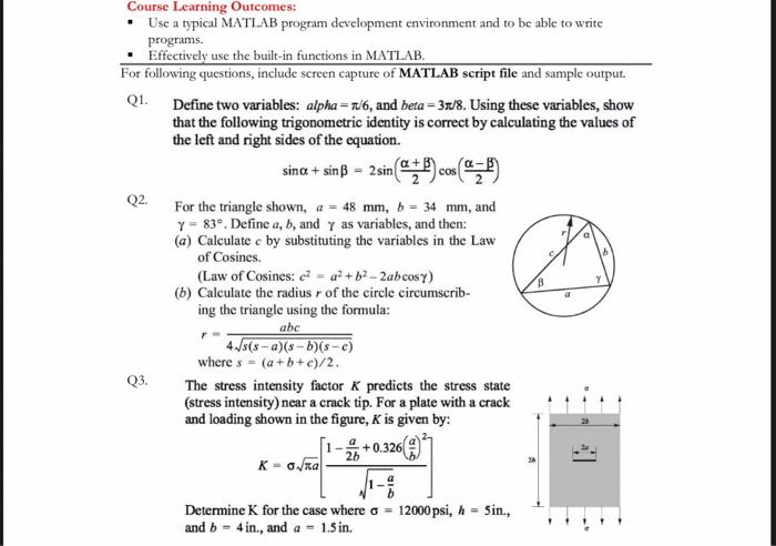 Solved Course Learning Outcomes: - Use a typical MATLAB | Chegg.com