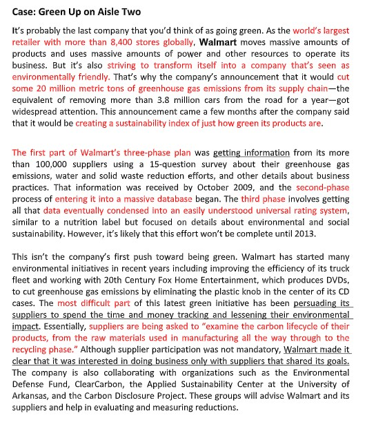 Solved Case: Green Up on Aisle Two It's probably the last | Chegg.com