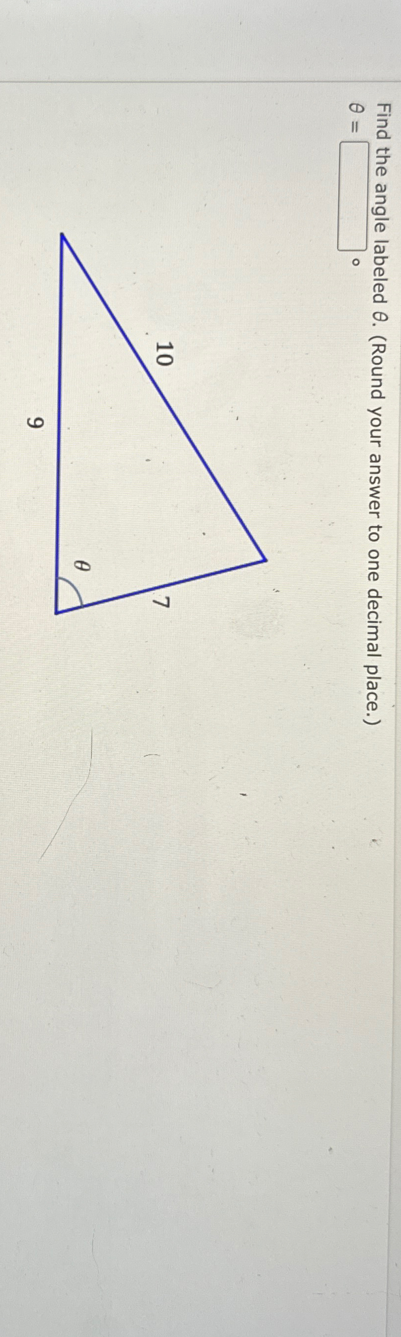 Solved Find the angle labeled θ. (Round your answer to one | Chegg.com
