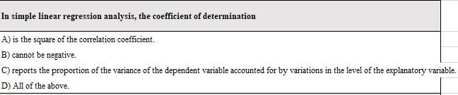 Solved In simple linear regression analysis, the coefficient | Chegg.com