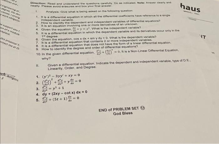 Solved Direction: Read and understand the questions | Chegg.com