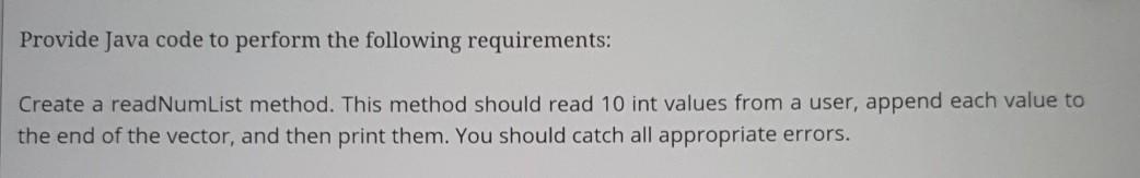 Solved Provide Java code to perform the following | Chegg.com