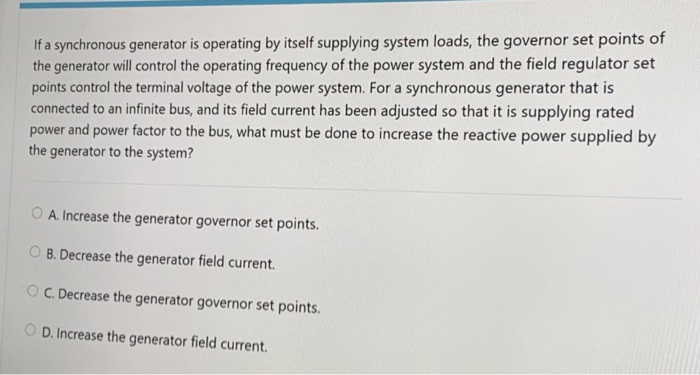 Solved If a synchronous generator is operating by itself | Chegg.com