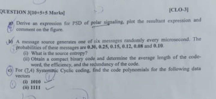 Solved UESTION 3j10+5:5 Marks| 2) Derive un expeession for | Chegg.com