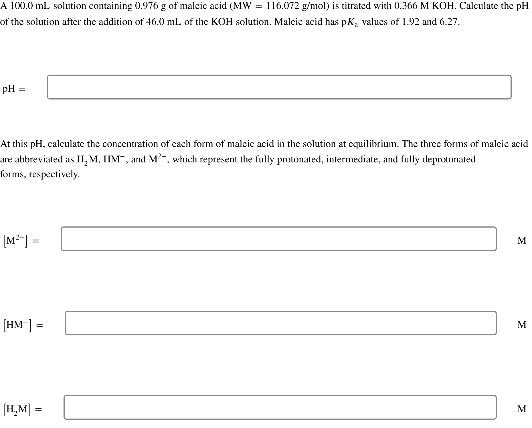 Solved A 100.0 ﻿mL solution containing 0.976 ﻿g of maleic | Chegg.com