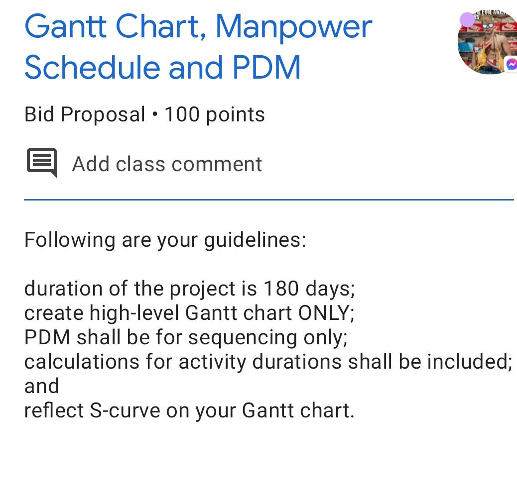 Solved Gantt Chart, Manpower Schedule and PDM Bid Proposal | Chegg.com