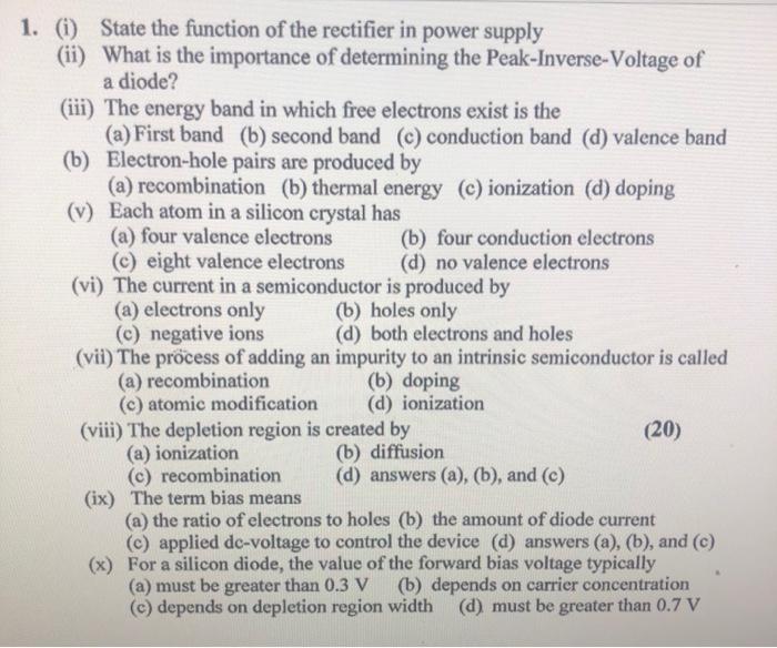Solved 1. (i) State the function of the rectifier in power | Chegg.com