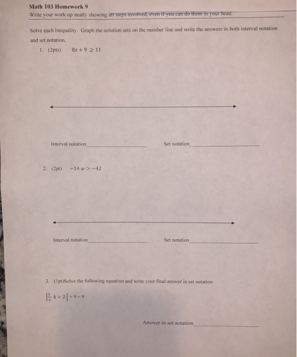 Solved Math 103 Homework 9 Write your work up neatly showing | Chegg.com