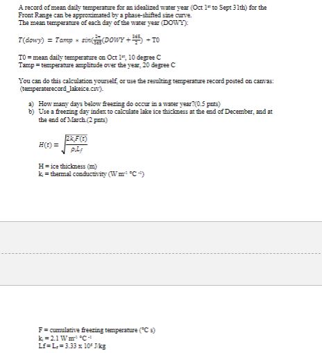 Solved A record of mean daily temperanure for an idealized | Chegg.com