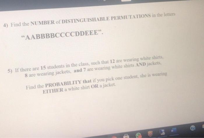 Solved 4) Find the NUMBER of DISTINGUISHABLE PERMUTATIONS in | Chegg.com