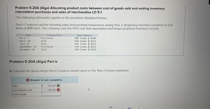 Solved Problem 5-20A (Algo) Allocating product costs between | Chegg.com