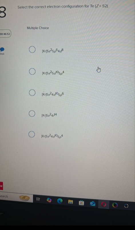 Solved Select the correct electron configuration for | Chegg.com