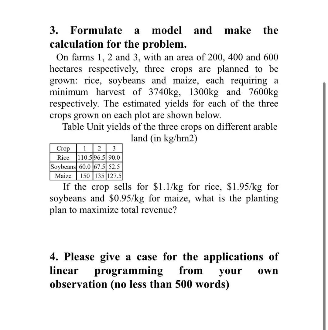 Solved 1 Formulate A Model And Make The Calculation For The