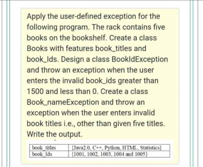 Solved Apply the user-defined exception for the following | Chegg.com