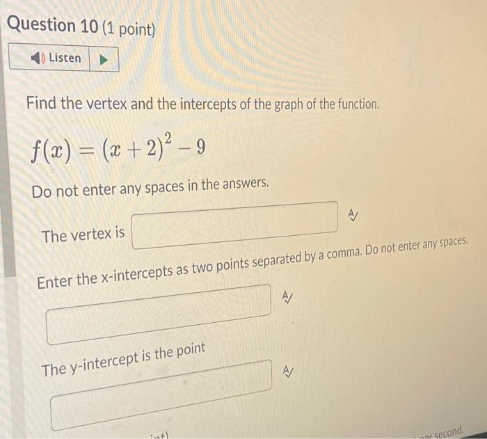 Solved Find the vertex and the intercepts of the graph of | Chegg.com